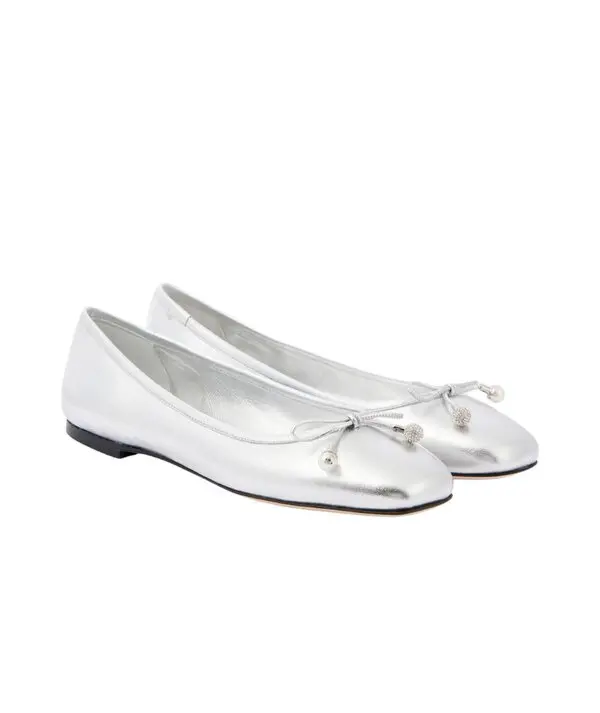 JIMMY CHOO Elme Metallic Leather Ballet Flats - Silver