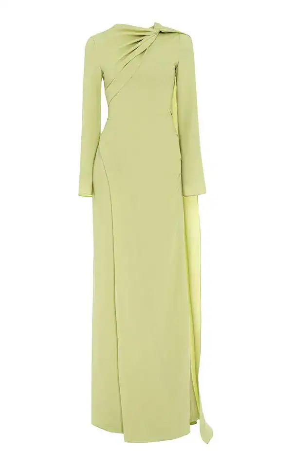 Marmar Halim Cape-Detailed Silk Crepe Gown In Green - 40% Off | Editorialist