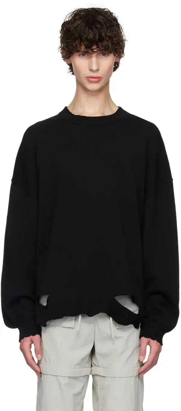 Helmut Lang Distressed Cotton-Blend Sweater In Black 001 60