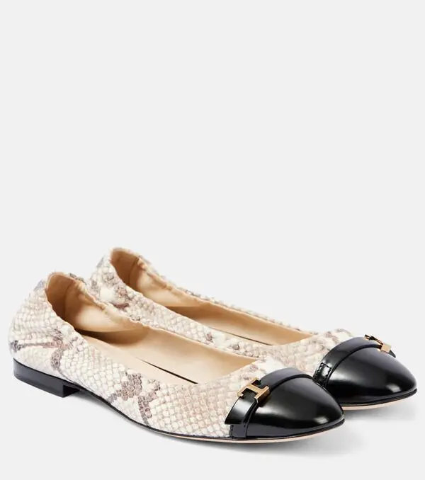 TOD'S Snake-effect Leather Ballerinas