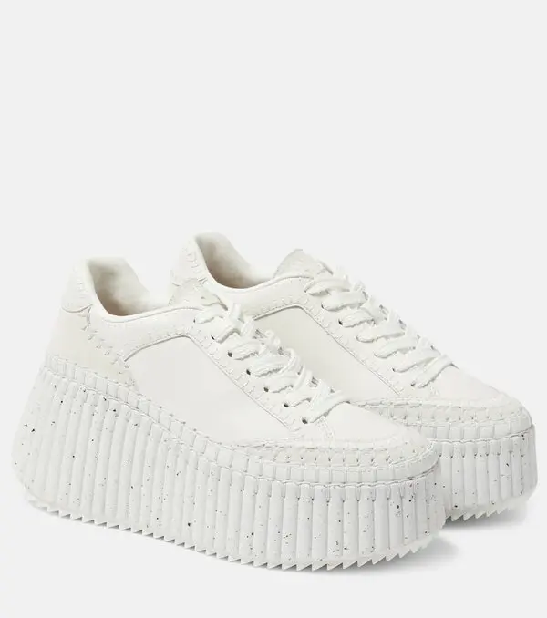 Chloé Nama Leather Platform Sneakers - White