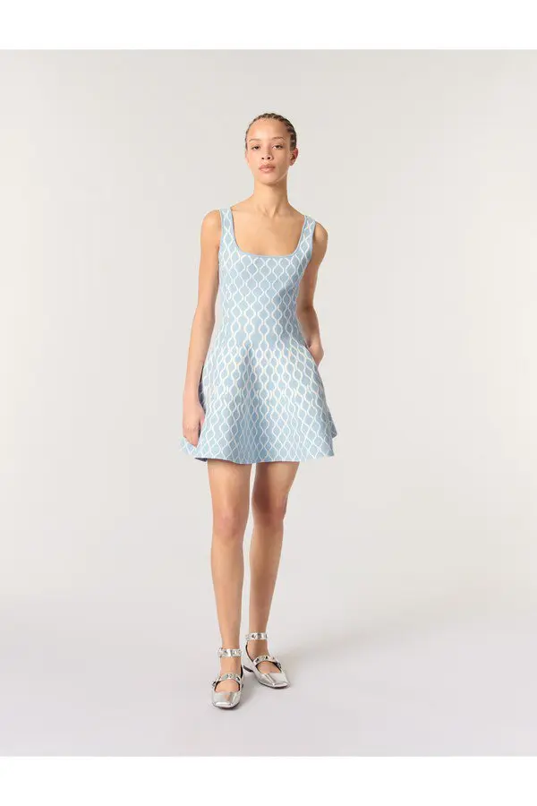 Maje Jacquard Knit Mini Skater Dress - Blue / Stripe / White