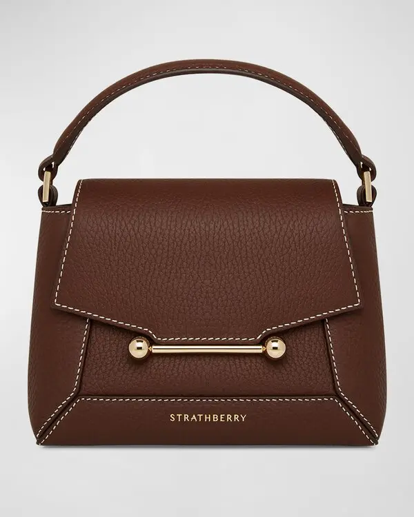 Strathberry Mosaic Nano Leather Top-handle Bag - Chocolate - Vanilla Stitch