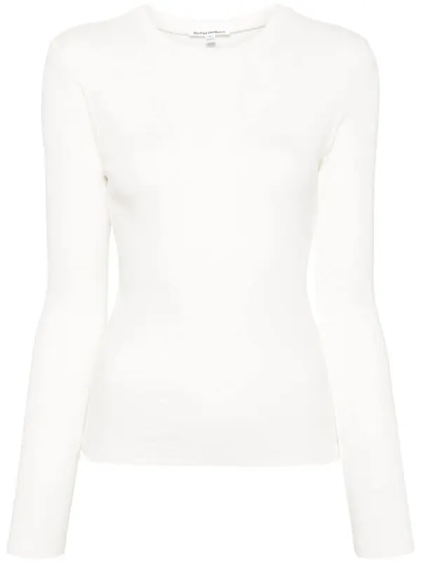 REFORMATION Davy Ribbed-knit Long-sleeve T-shirt - White