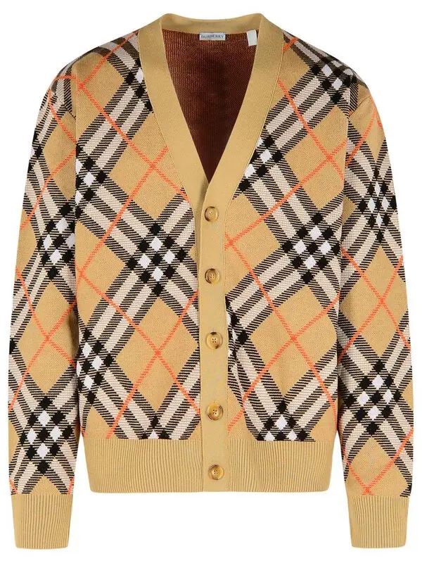 Burberry Check Wool Cardigan - Beige