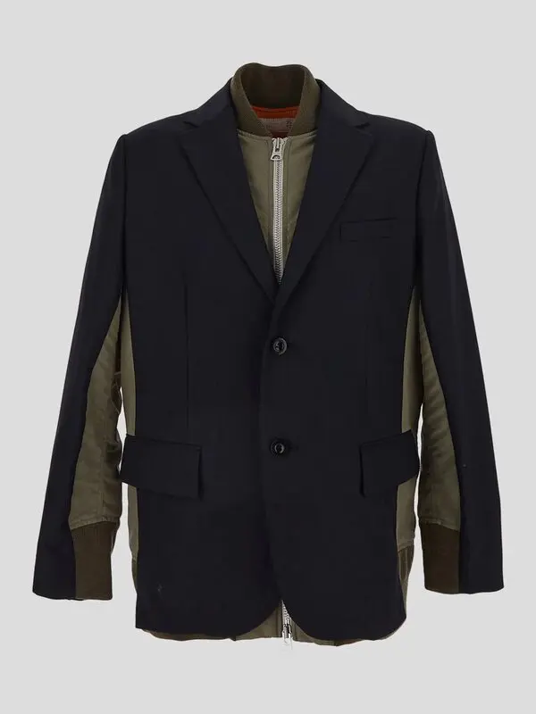 Sacai Suiting X Nylon Twill Jacket In Navykhakibeige - 33% Off