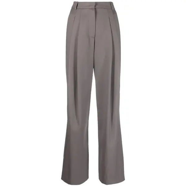 LOW CLASSIC Pleated Straight Leg Pants - Grey