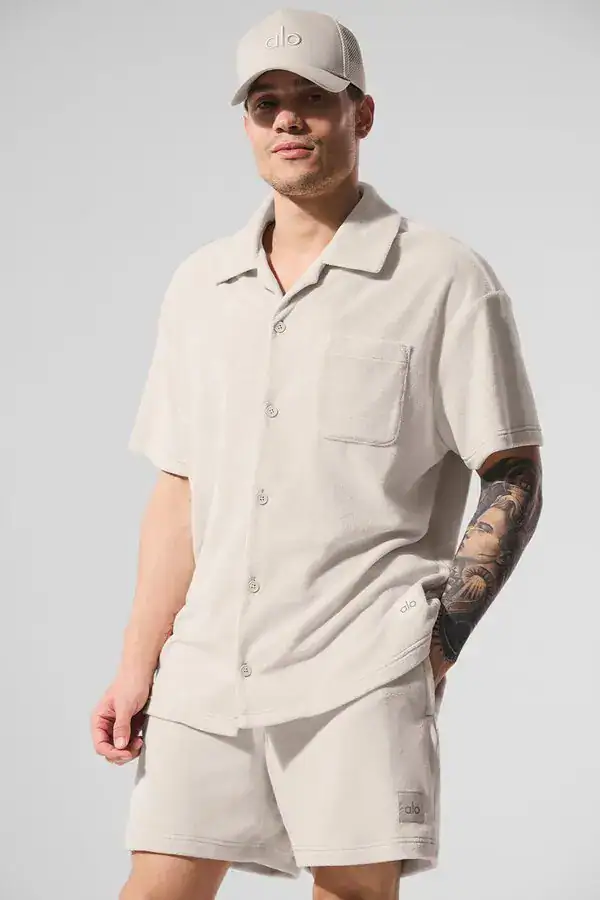 Alo Yoga Coastal Terry Button Up Top - Bone | Editorialist
