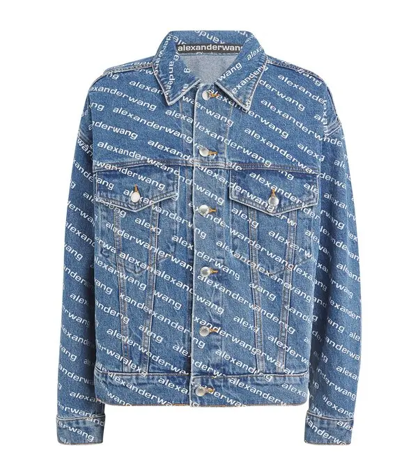 Alexander Wang Logo Print Denim Jacket - Blue | Editorialist