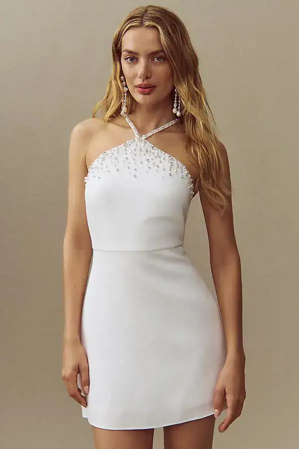Sachin & Babi Halter Gem & Pearl Mini Dress In White - 49% Off |  Editorialist
