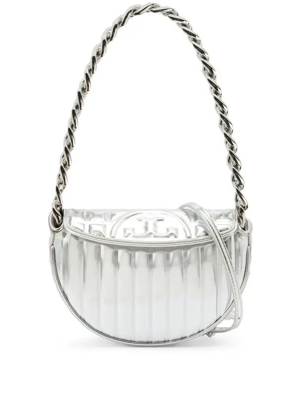 Tory Burch Mini Fleming Metallic Quilt Crescent Shoulder Bag