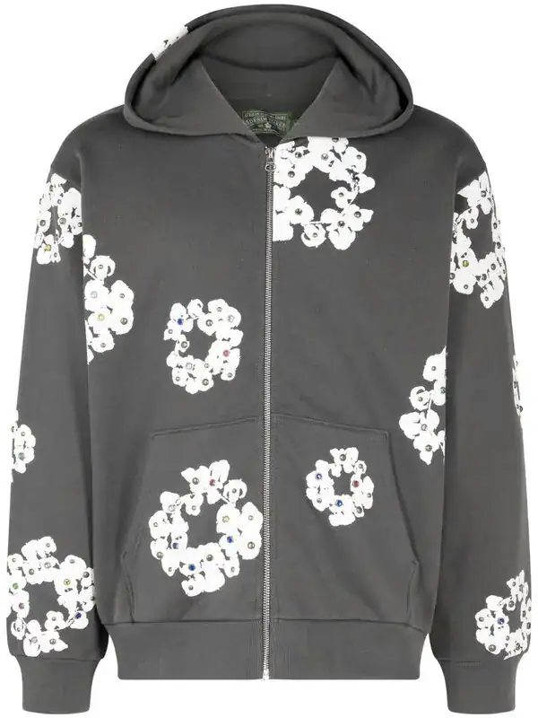Denim Tears Rhinestone Wreath Zip Hoodie - Grey | Editorialist