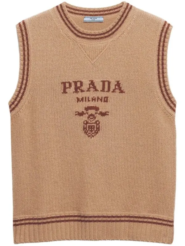 Prada Intarsia Ribbed Vest - Brown