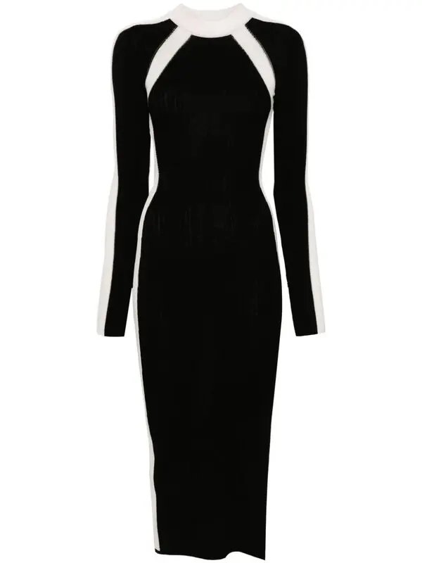 Patrizia Pepe Two-tone Ribbed Midi Dress - Black