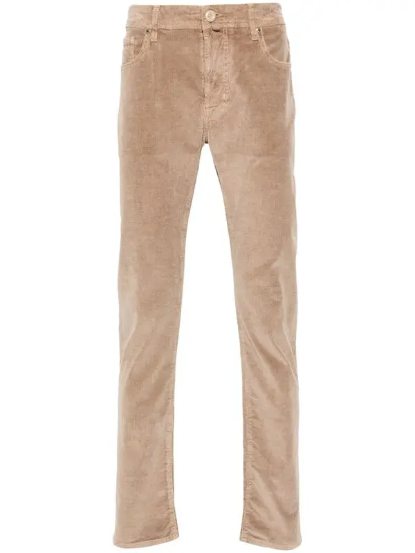 Jacob Cohen Logo-embroidered Corduroy Trousers - Neutrals