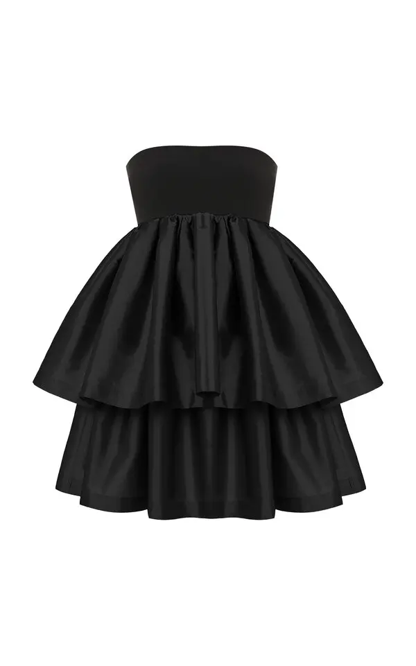 Anna October Yvonne Tiered Knit-Satin Combo Mini Dress - Black |  Editorialist