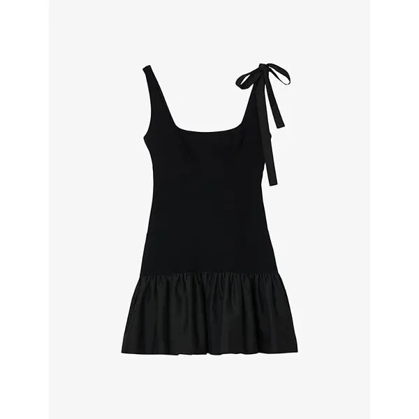 Sandro Ruffle-hem Shoulder-tie Mini Dress - Noir / Gris