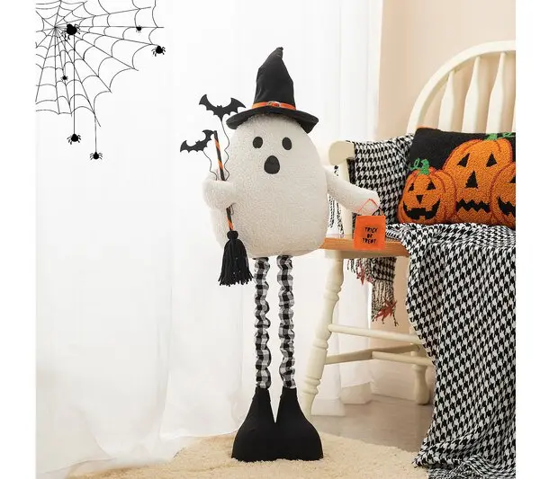GLITZHOME 38'h Lighted Halloween Fabric Ghost S Tanding Decor