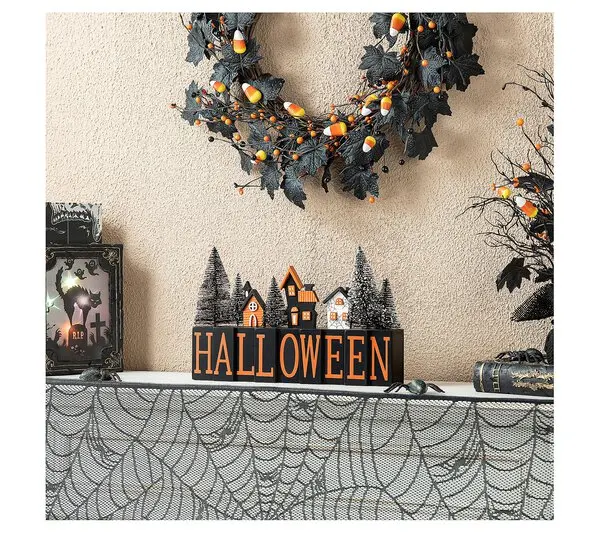 GLITZHOME 14'l Halloween 'halloween' Haunted Ho Use Table Sign
