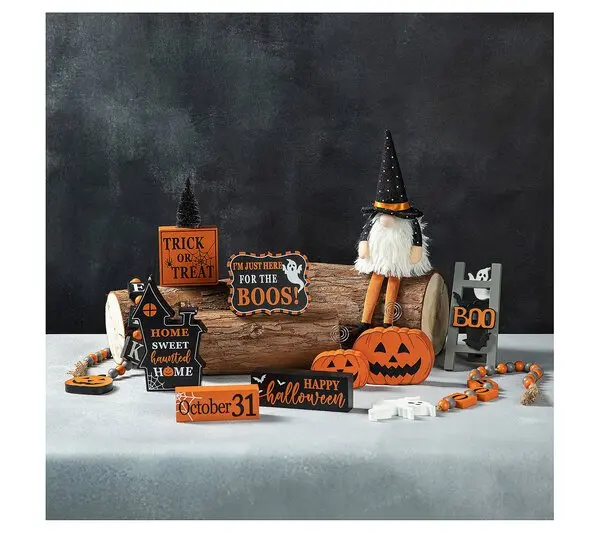 GLITZHOME Halloween Word Signs Gnome Set Tabledecor S/11