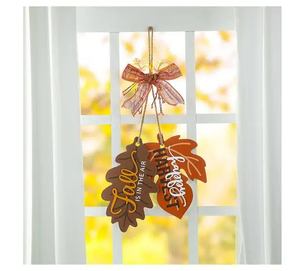 GLITZHOME 24.5'h Fall Maple Leaves With Bowknot Door Hanger