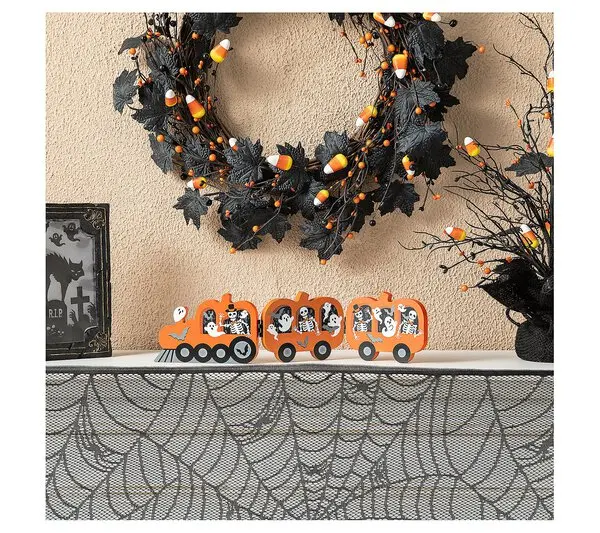GLITZHOME 16'l Halloween Hinged Pumpkin Train T Able Decor