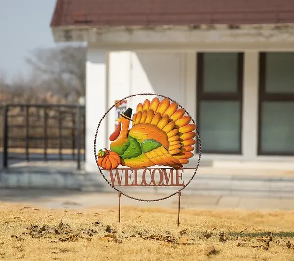 GLITZHOME 30'h Thanksgiving 'welcome' Turkey Ga Rden Stake