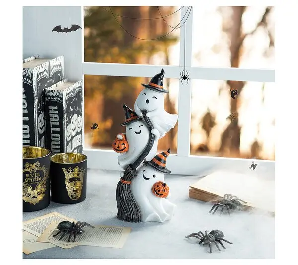 GLITZHOME 13.00h Halloween Stacked Ghost Tabl E Decor