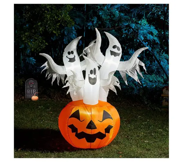 GLITZHOME 6ft Lighted Ghosts In Jack-o-lantern Nflatable
