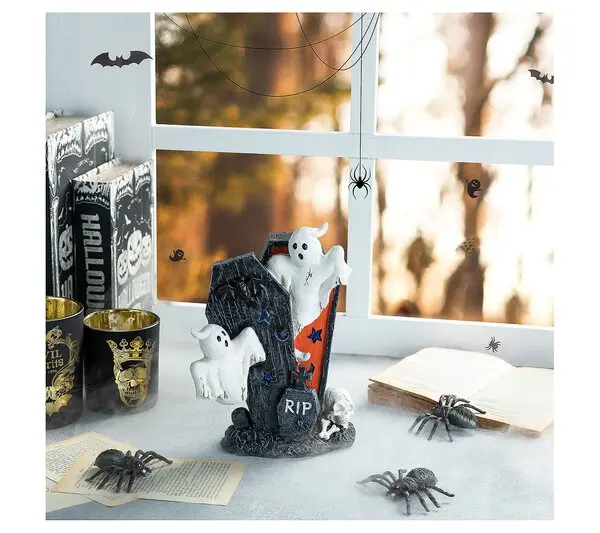 GLITZHOME 9.75h Halloween Ghost Gravestone Ta Ble Decor