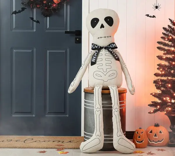 GLITZHOME 47h Fabric Halloween Skeleton Sitt Er Porch Decor