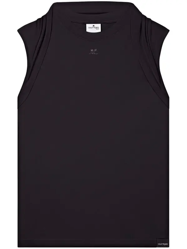 COURREGES Cotton Tank Top With Draped Detail - Black