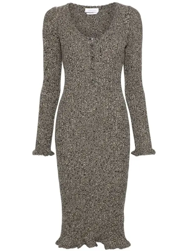 Blumarine Mélange Ruffled Ribbed Midi Dress