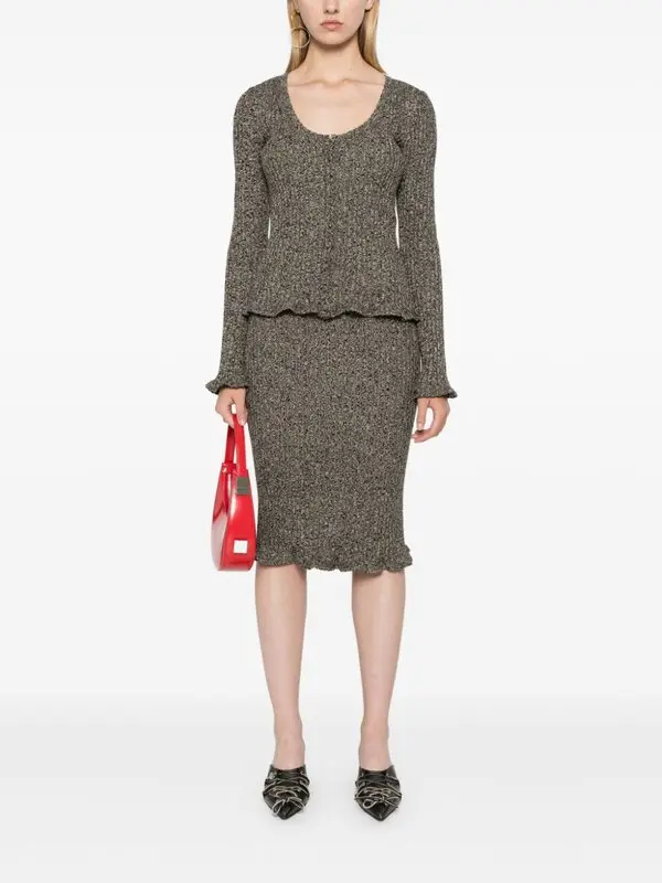 Blumarine Mélange Ruffled Ribbed Cardigan