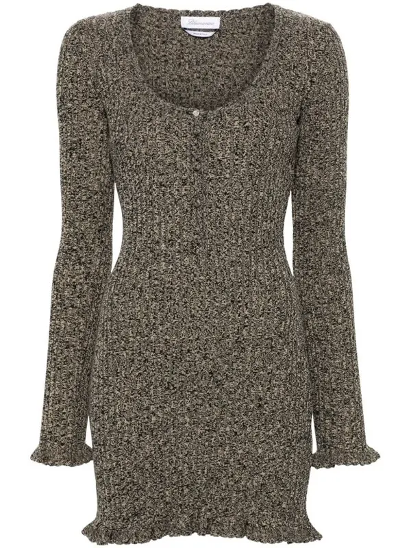 Blumarine Mélange Ruffled Ribbed Mini Dress