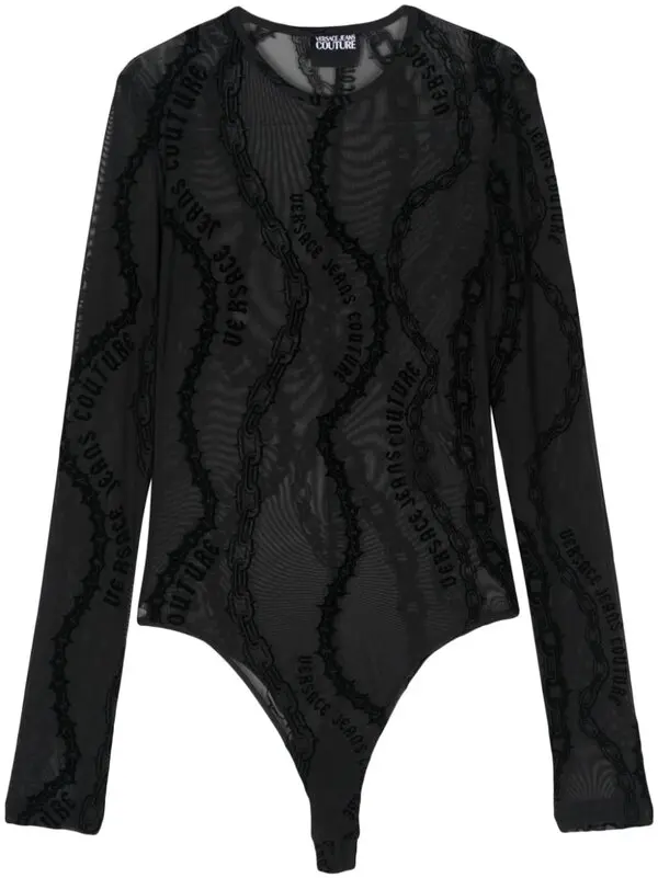 Versace Chain Couture-print Tulle Bodysuit