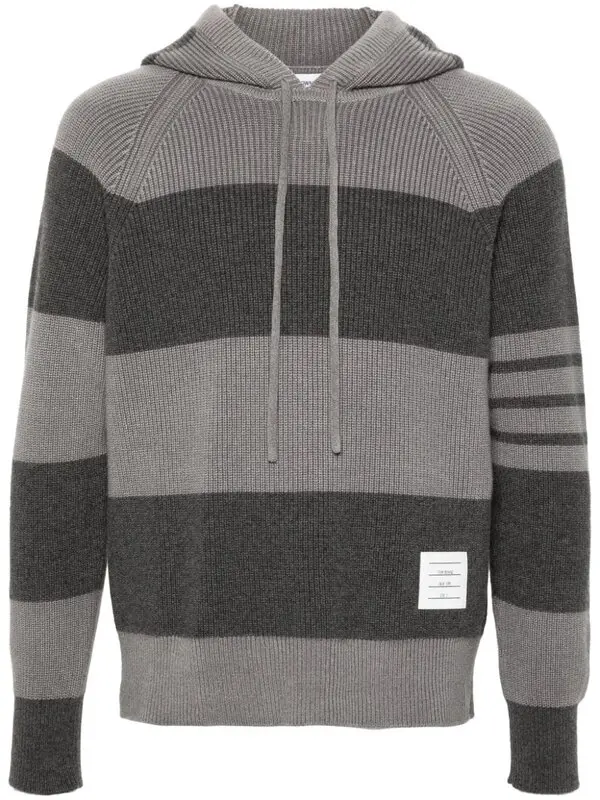 Thom Browne Striped Knitted Hoodie - Grey
