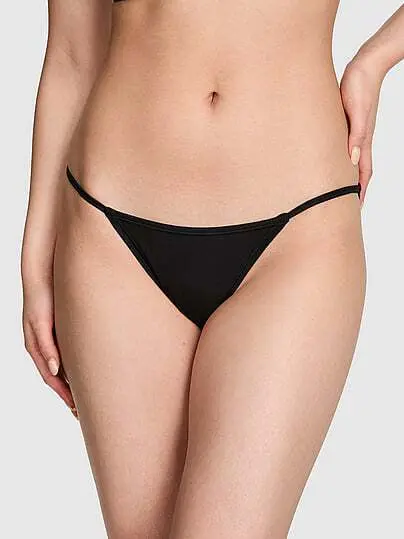 Pink Cotton String Bikini Panty - Black