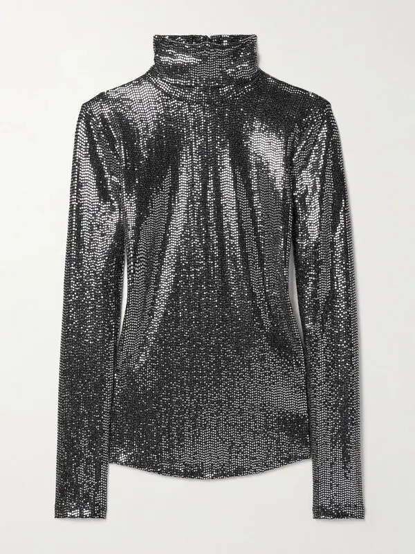 Isabel Marant Joyela Sequined Turtleneck Top - Black