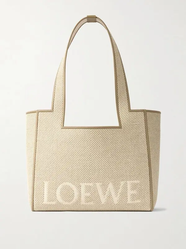 Loewe Font Medium Embroidered Leather-trimmed Canvas-jacquard Tote