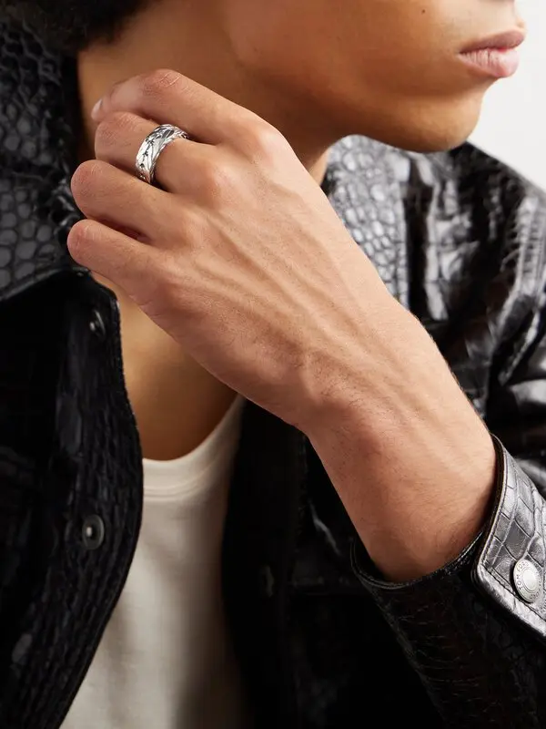 John Hardy Sterling Chevron Engraved Ring - Silver