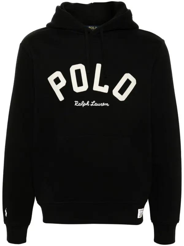 Ralph Lauren Logo-Appliqué Drawstring Hoodie Black Editorialist