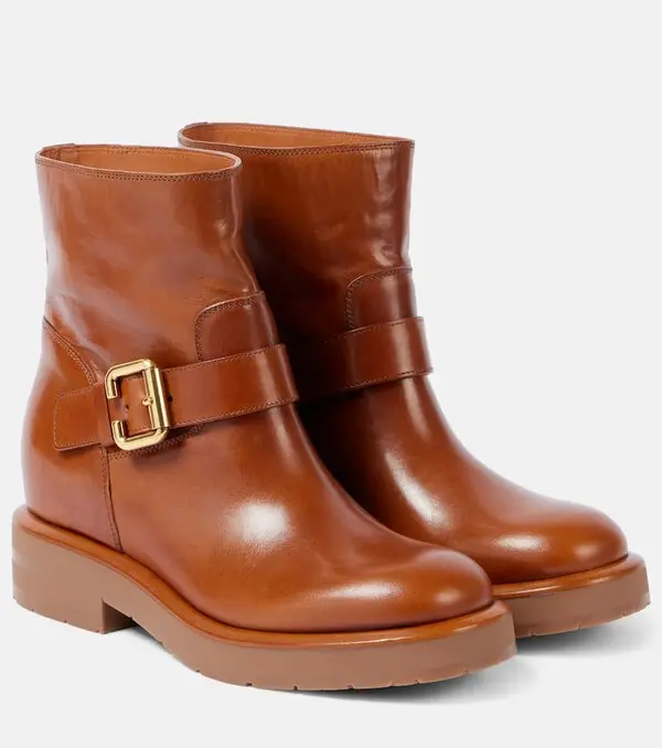 Chloé Coddington Leather Biker Boots - Brown