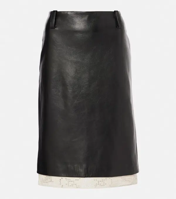 Magda Butrym Crochet-trimmed Leather Midi Skirt