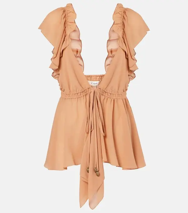 Chloé Ruffled Silk Chiffon Top - Orange