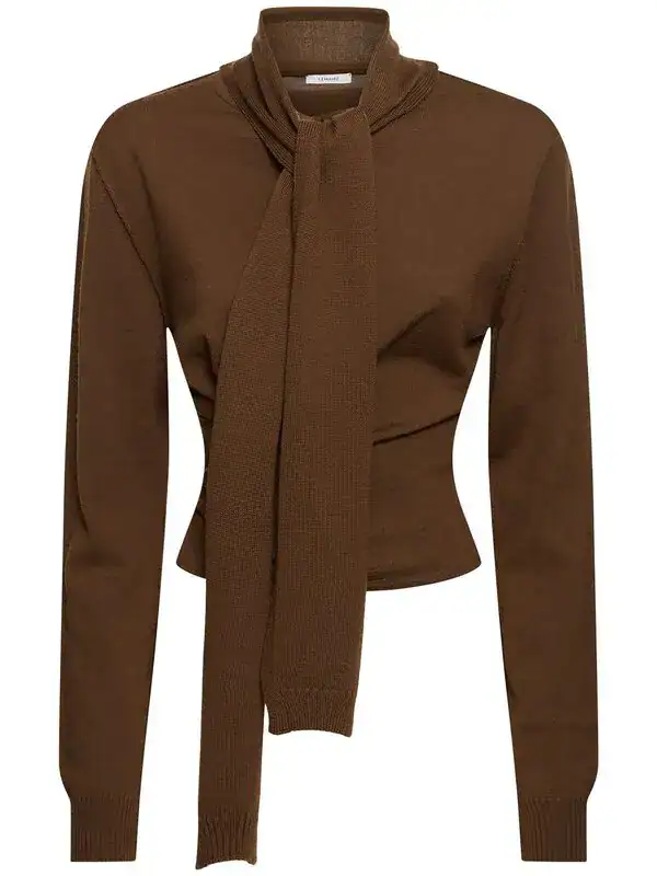 Lemaire Twisted Wool Blend Cardigan W/ Scarf - Brown | Editorialist 