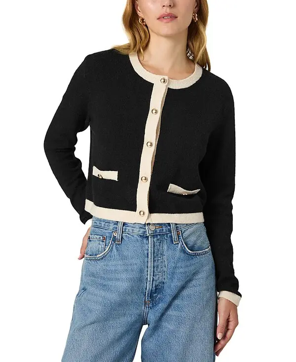 French Connection Vhari Contrast Trim Cardigan - Black/classic Cream