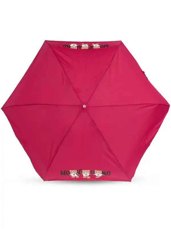 Moschino Teddy Bear-Logo Print Compact Umbrella Pink Editorialist