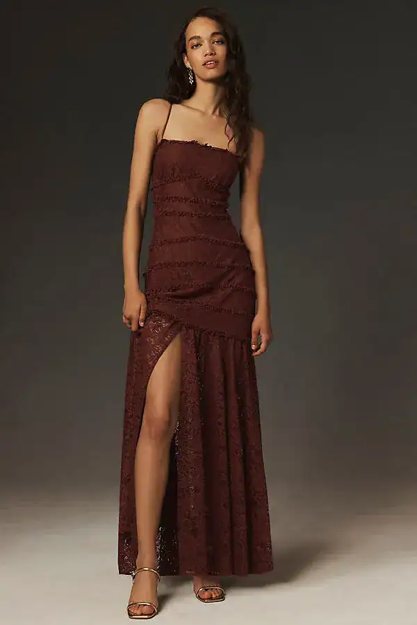 green emerald velvet dress Bhldn Phoebe Off-Shoulder Lace Midi Dress 2X/22W / Sedona main image 0