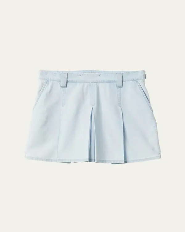Miu Miu Large Pleated Short Chambray Skirt - Celeste